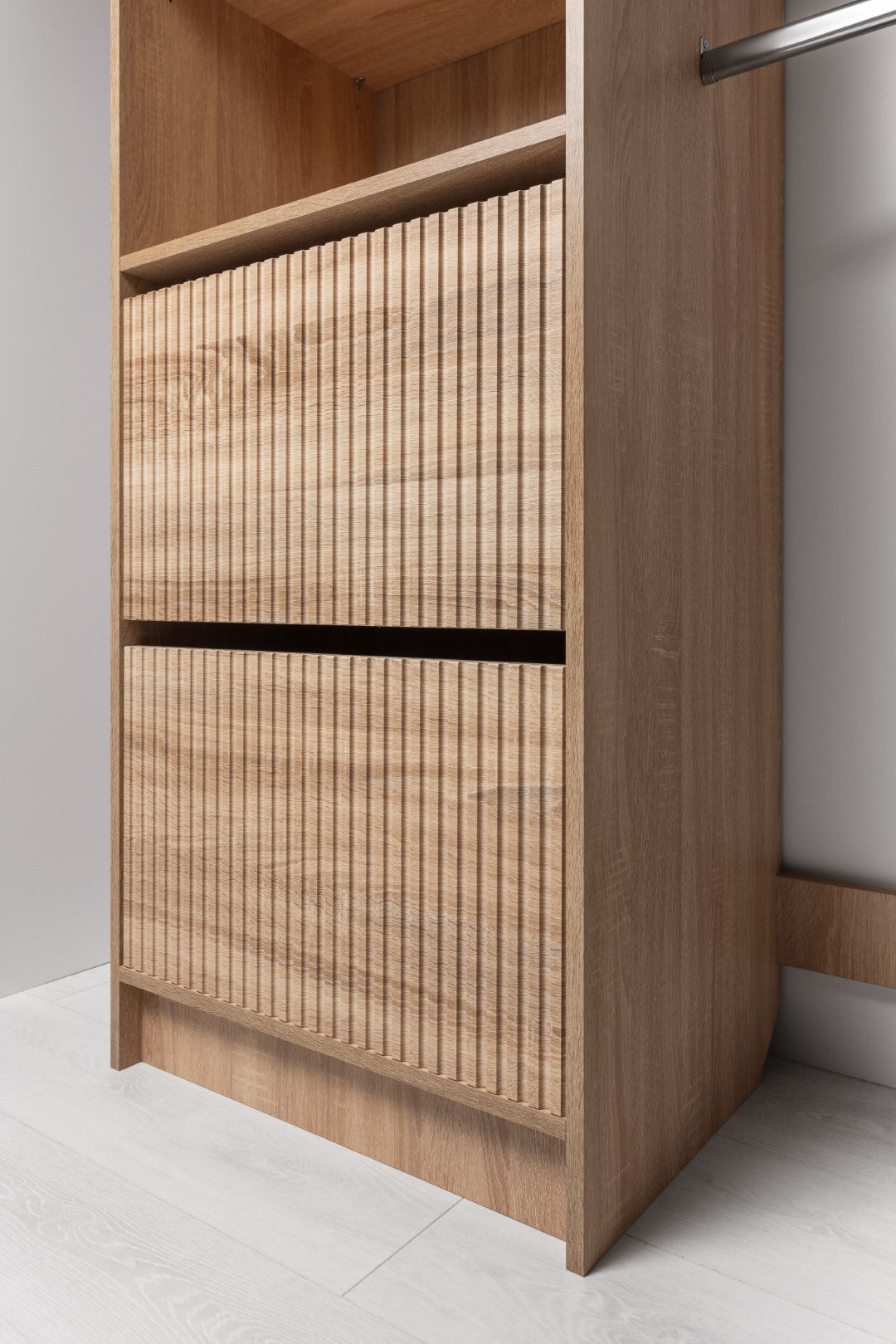 Basel Walk In Wardrobe Kit - Fluted - Natural Oak – European Cabinetry